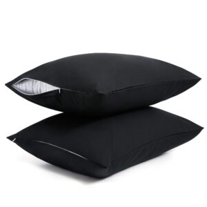 cotton pillow protectors/cases queen size with zipper 2 pack black color,cooling & breathable bed pillow protectors set of 2 pillow cases cover (queen size 20" x 30")