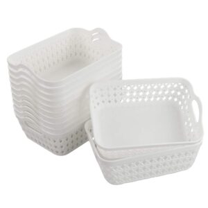 hommp 12-pack white plastic woven storage basket tray with handle (mini)