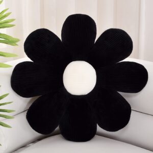 sioloc flower pillow,flower shaped throw pillow butt cushion flower floor pillow,seating cushion,cute room decor & plush pillow for bedroom sofa chair(black,15.7'')