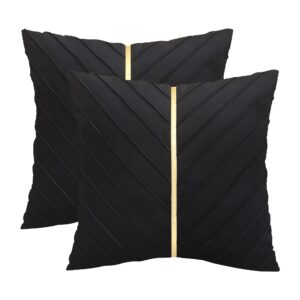 tosleo black velvet throw pillow covers 18 x18 inch pack of 2 with gold leather decorative couch pillow cover luxury modern pillowcases for wedding living room bedroom sofa cushion bed