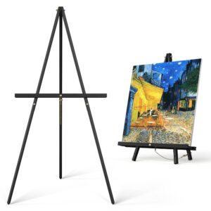 art easel wooden stand - 63" tripod display artist wood easel - adjustable floor stand for wedding welcome sign, painting, drawing board, display show - black