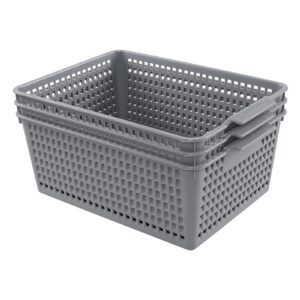 joyeen 3 packs large organizer baskets bins, plastic storage basket (grey)