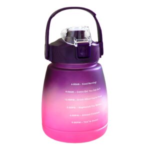 mayim 32 oz. the lantern short motivational water bottle with removable straw & handle, bpa free leakproof fitness sports water jug with time marker reminder, ombre two-tone (purple to pink)