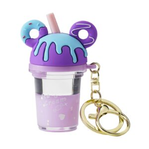 you wizv liquid keychain, kawaii cute boba tea water key chain for backpacks, aesthetic donut keychain for girls, kids,women, daughters, boys（purple keychain）