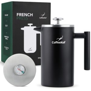 coffeekof stainless steel french press coffee maker with thermometer.double insulated coffee press,34 0z,black.