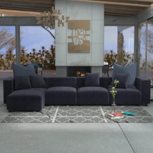 llappuil modern modular sectional sofa set, low back minimalist style couch for with ottoman and chaise lounge, soft fabric 5 seater 138.4" l shaped sofa for living room, dark grey