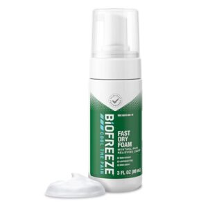 biofreeze menthol pain relieving foam 3 fl oz for pain relief of sore muscles, arthritis, simple backaches, and joint pain. fast drying, lightweight, powerful topical pain reliever (package may vary)