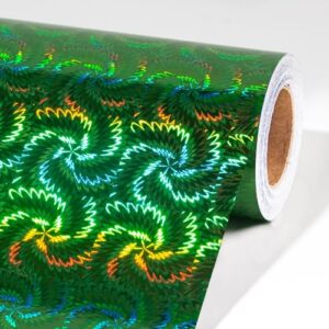 flyhill green wrapping paper-mini roll 17inch*32.8ft（46.8sqft-holographic foil gift wrap with sparkle spiral design for christmas,birthday,wedding,bride shower,party