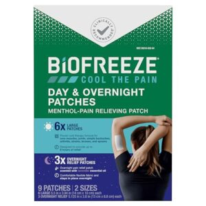 biofreeze day & overnight pain relief patches, menthol pain patches for arthritis & muscle pain relief, comfortable & flexible fabric stays in place, fsa/hsa eligible, 9 patches (6 day, 3 night)