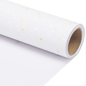 flyhill mini roll wrapping paper-17inch*16.5ft（23.4sq.ft.ttl-white gold snowflake foil design with smooth for christmas,birthday,holiday,wedding,baby shower