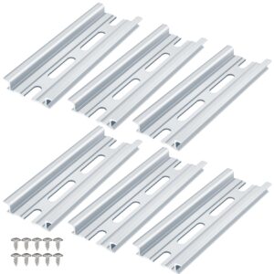 vamrone 6 piece aluminum din rails, 4 inches long, 35mm wide, 7.5mm high, top hat slotted din rail with rohs, extra premium screws included for hardware components mounting