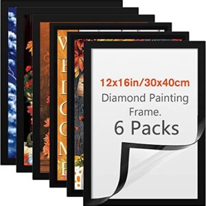 aosgedy 6 pack diamond painting picture frames for 30x40cm, diamond art canvas frames 12" x 16", self adhesive diamond magnetic art frame, frames for wall window door black, inside size 10" x 14"