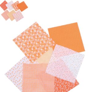 14pcs cotton craft fabric, quilting patchwork fat quarter bundles quilt sewing orange floral fabrics for craft diy, 25x25cm