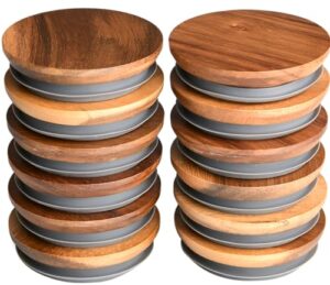 wood lid for wide mouth mason jars, set of 12, acacia wooden storage canning ball jar lids with airtight silicone seal, designed by s1egan