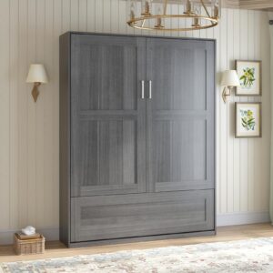 mjkone large murphy bed with 2 side cabinet, folding guest wall bed (dark grey