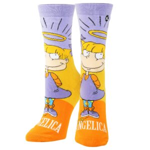 odd sox, nickelodeon rugrats cartoon socks, angelica, fun novelty women's crew, large