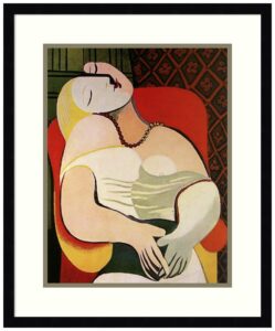 amanti art framed wall art print 24x20 the dream 1932 by pablo picasso, people wall art, museum masters classics decor, medium poster painting artwork for living room, bedroom, bathroom, kitchen