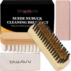 takavu premium suede & nubuck cleaning kit - crepe brush, brass bristle brush, microfiber towel cloth, cleaning block eraser for shoes, boots