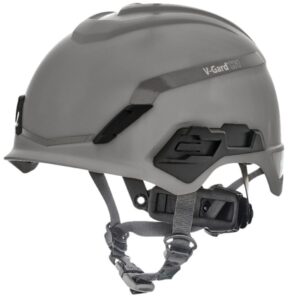 msa 10204347 h1 v-gard helmet with fas-trac iii ratchet suspension | polyethylene shell, superior impact protection, self adjusting crown straps - standard size in gray