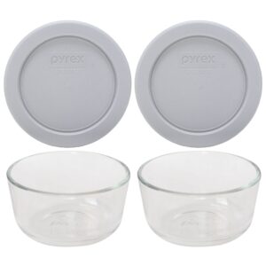 pyrex (2) 7202 glass bowls & (2) pyrex 7202-pc jet gray lids made in the usa