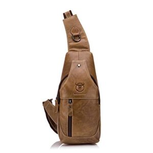 fandare men chest bag genuine leather crossbody shoulder bag sling bags backpack messenger bag daypack for business sport hiking travel waterproof one shoulder backpack yellow brown