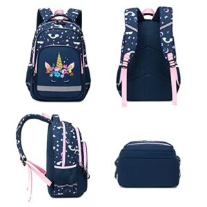 School Backpacks Set for Girls Boys Teens, Kids Elementary Middle School Bag Bookbag with Insulated Lunch Bag Pencil Case (Unicorn)