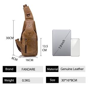 FANDARE Men Chest Bag Genuine Leather Crossbody Shoulder Bag Sling Bags Backpack Messenger Bag Daypack for Business Sport Hiking Travel Waterproof One shoulder Backpack Yellow Brown