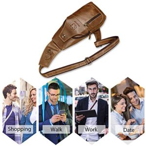 FANDARE Men Chest Bag Genuine Leather Crossbody Shoulder Bag Sling Bags Backpack Messenger Bag Daypack for Business Sport Hiking Travel Waterproof One shoulder Backpack Yellow Brown