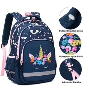 School Backpacks Set for Girls Boys Teens, Kids Elementary Middle School Bag Bookbag with Insulated Lunch Bag Pencil Case (Unicorn)