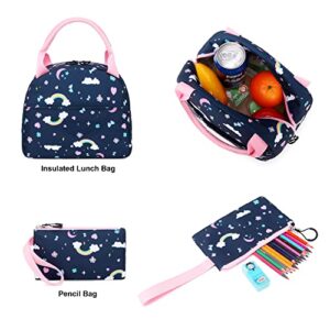 School Backpacks Set for Girls Boys Teens, Kids Elementary Middle School Bag Bookbag with Insulated Lunch Bag Pencil Case (Unicorn)