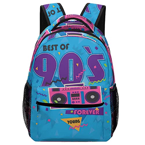 Kazynee Retro 90's Laptop Backpack, Rustic Geometric Realistic Tape 90's Party Theme Backpack with Padded Shoulder Straps One Size