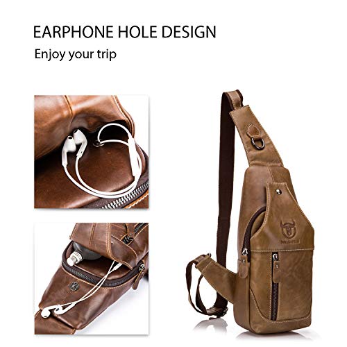 FANDARE Men Chest Bag Genuine Leather Crossbody Shoulder Bag Sling Bags Backpack Messenger Bag Daypack for Business Sport Hiking Travel Waterproof One shoulder Backpack Yellow Brown