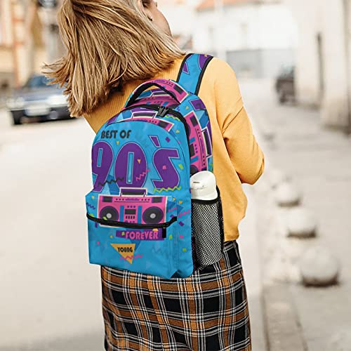 Kazynee Retro 90's Laptop Backpack, Rustic Geometric Realistic Tape 90's Party Theme Backpack with Padded Shoulder Straps One Size